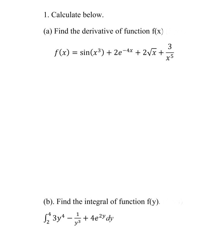 Solved Calculate below.(a) ﻿Find the derivative of function | Chegg.com