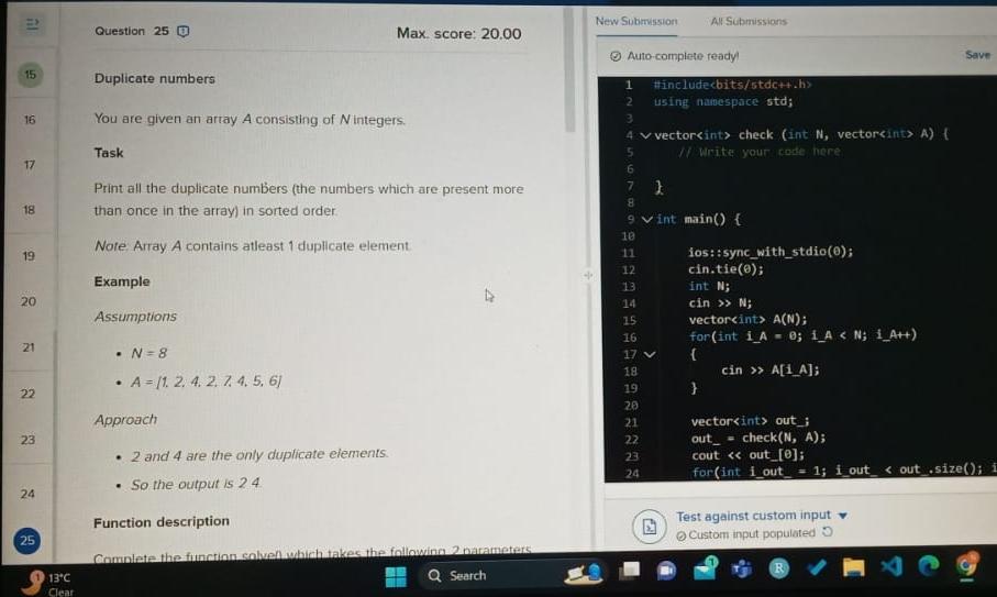 Solved Question 25Max. score: 20.0015 ﻿Duplicate numbers16 | Chegg.com