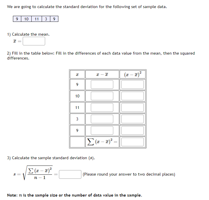 Solved We are going to calculate the standard deviation for | Chegg.com