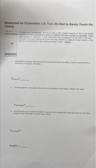 Solved Worksheet for Exploration 2.6: Toss the ball to | Chegg.com