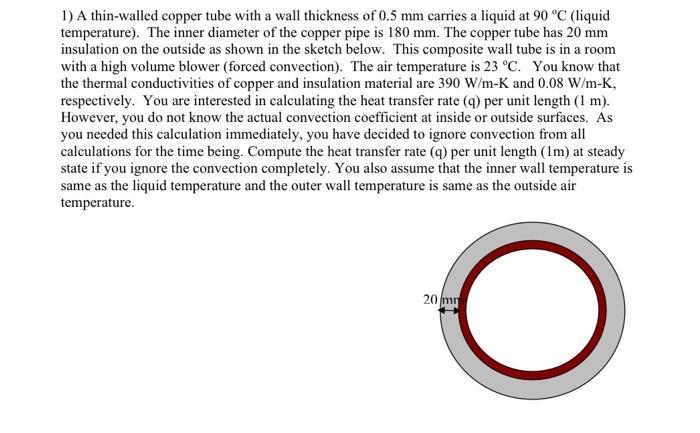 Solved 1) A thin-walled copper tube with a wall thickness of | Chegg.com