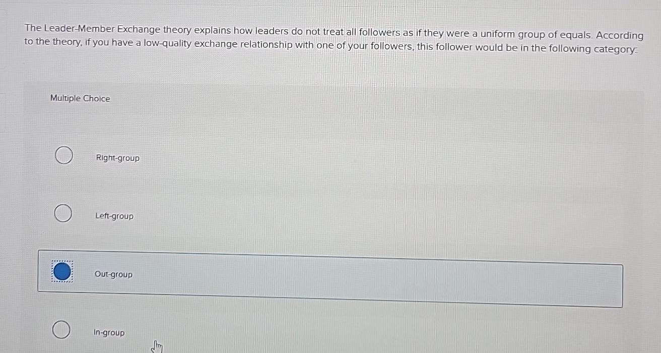 Solved The Leader-Member Exchange theory explains how | Chegg.com