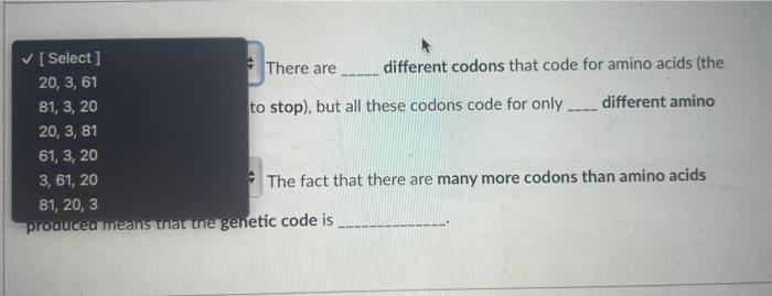 Solved There are different codons that code for amino acids | Chegg.com
