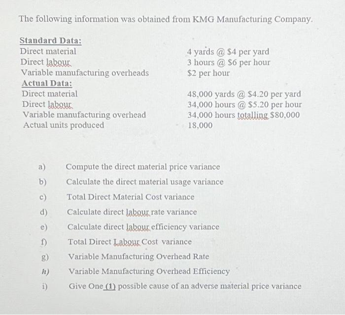 Solved The following information was obtained from KMG | Chegg.com