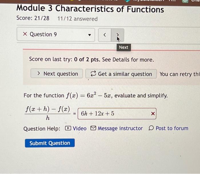 Solved Module 3 Characteristics Of Functions Score 21 28