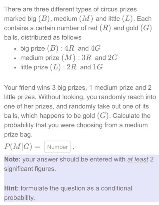 Solved There are three different types of circus prizes | Chegg.com