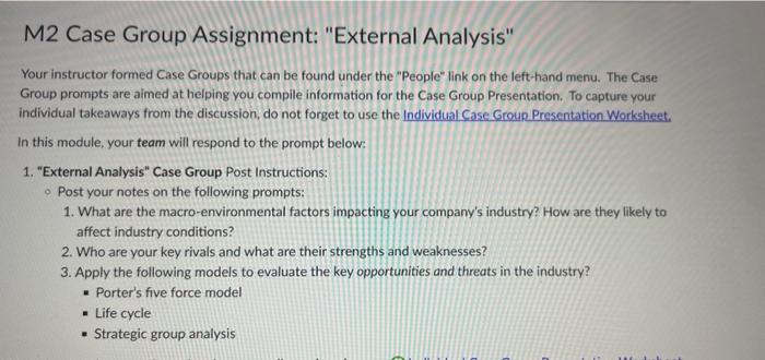M2 Case Group Assignment: "External Analysis" Your | Chegg.com