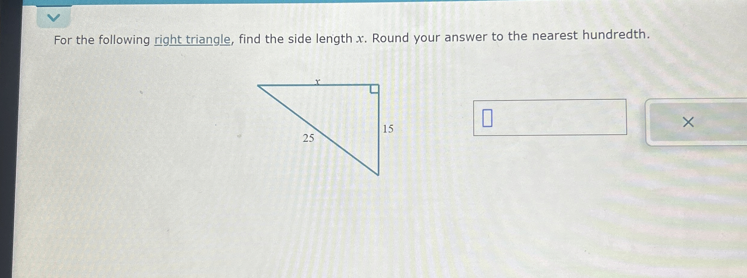 Solved For the following right triangle, find the side | Chegg.com