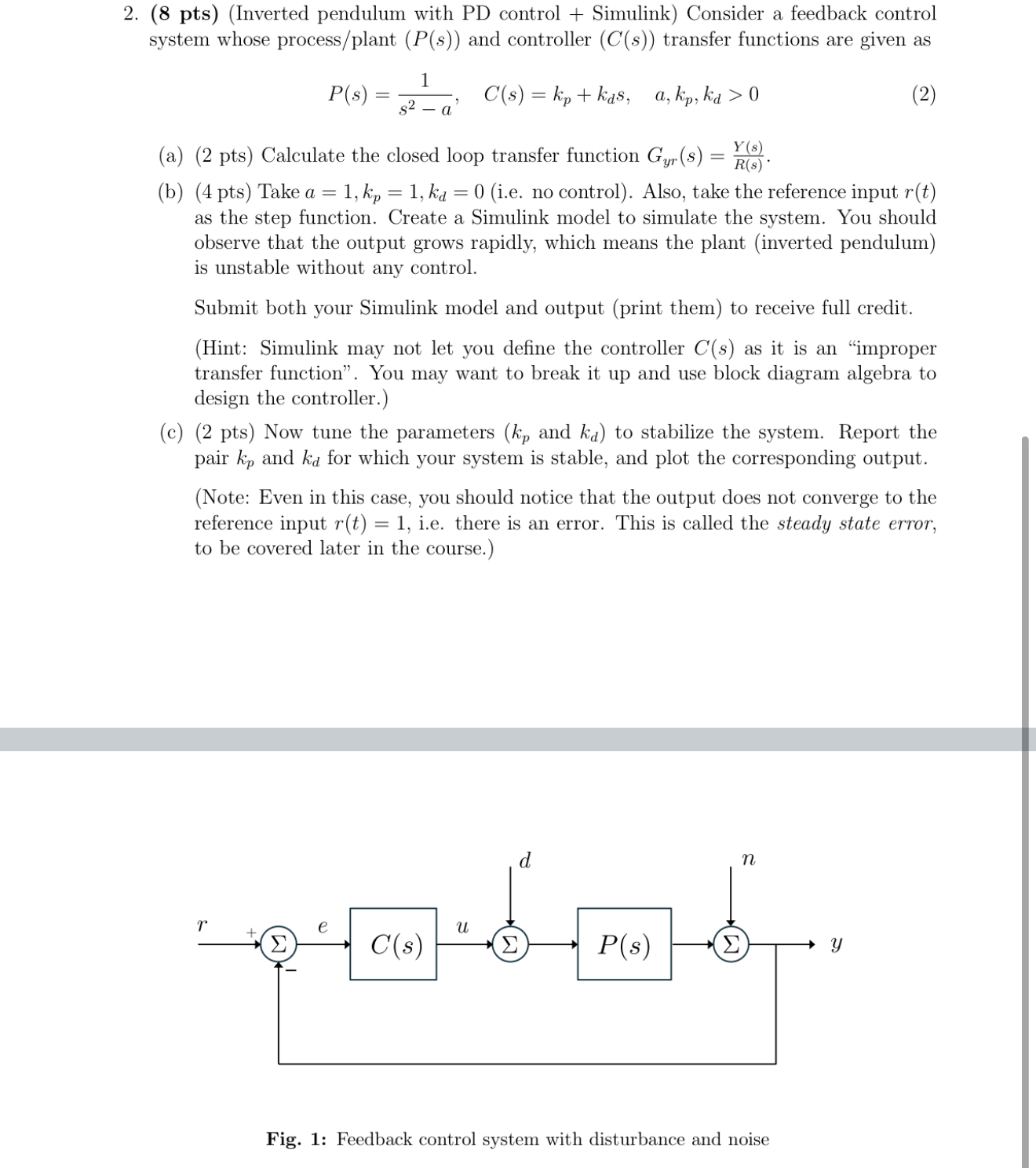 Solved (8 ﻿pts) (Inverted pendulum with PD control + | Chegg.com