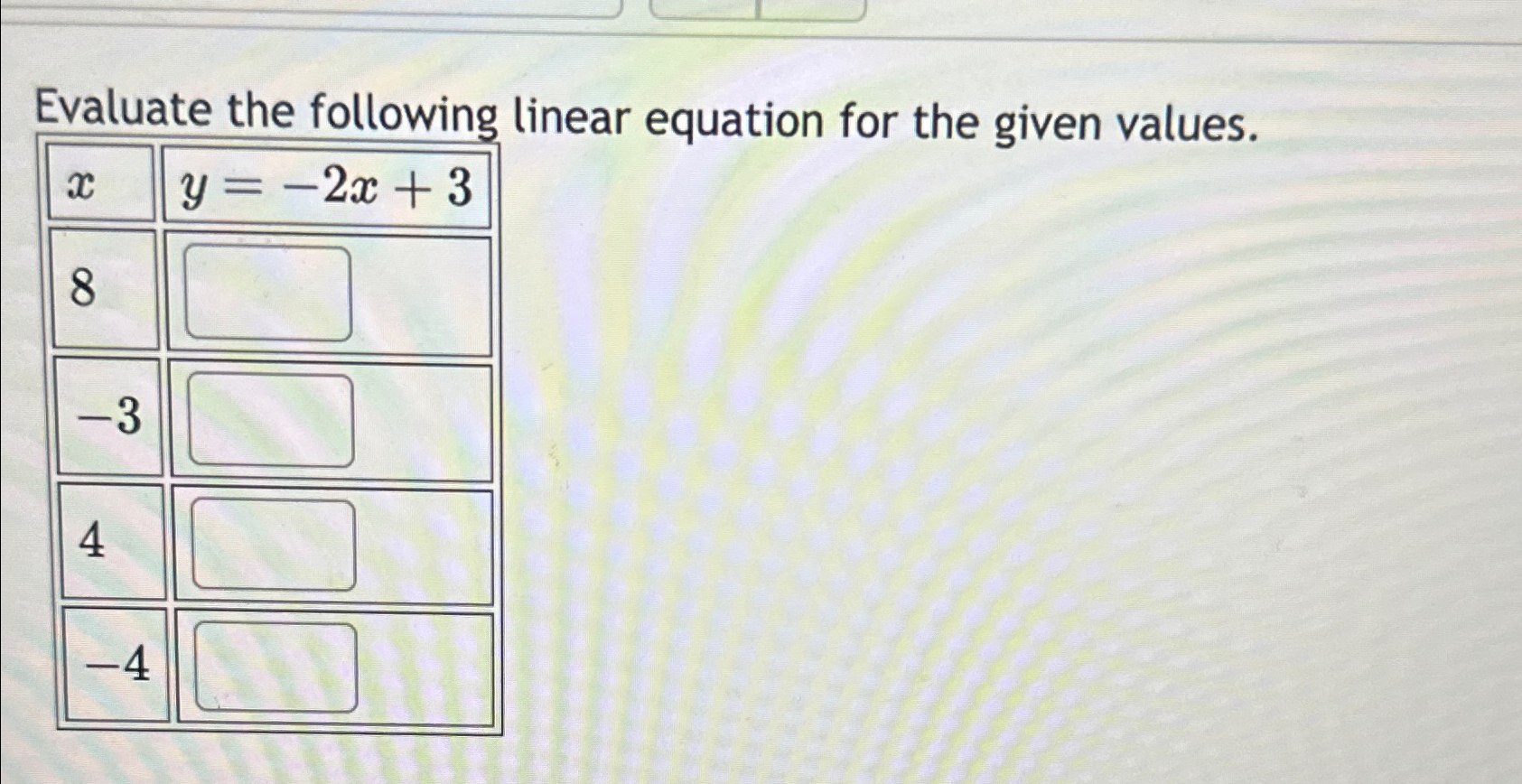Evaluate the following linear equation for the given | Chegg.com