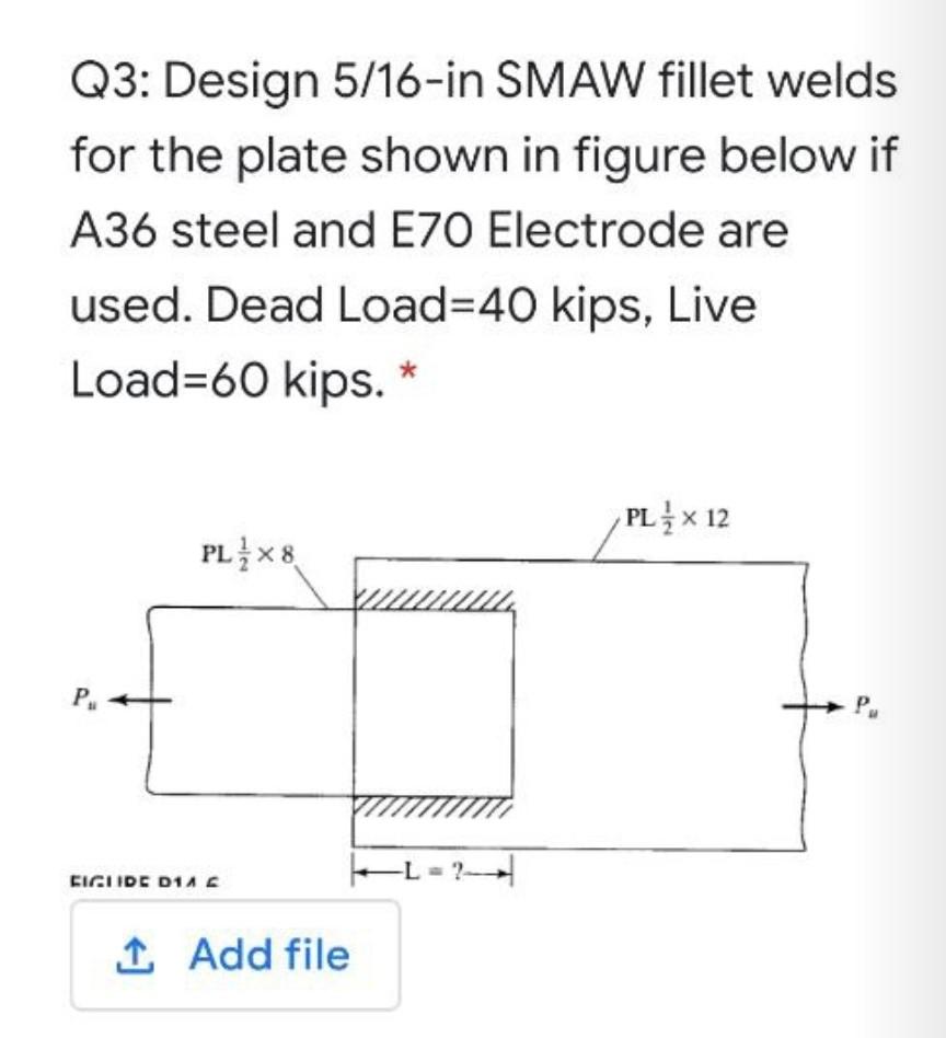 Solved Q3: Design 5/16-in SMAW fillet welds for the plate | Chegg.com