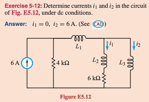 Solved Exercise 5-12: Determine currents i_(1) ﻿and i_(2) | Chegg.com