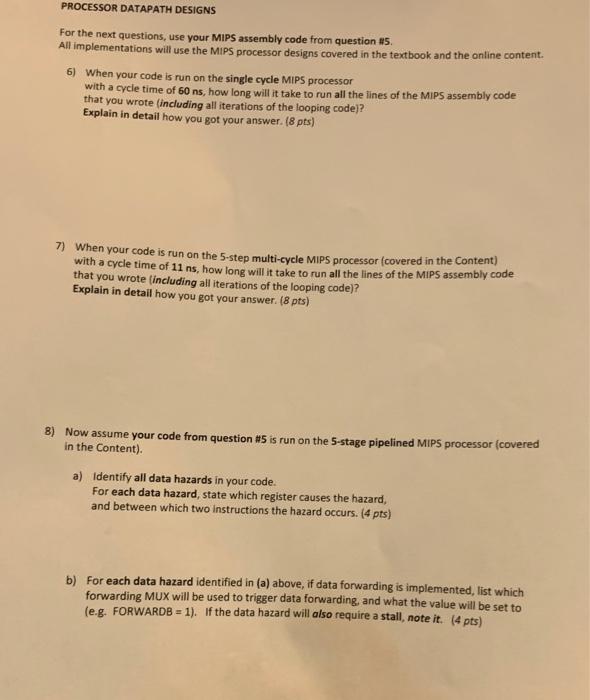 Solved 5) Using only the MIPS instructions that were covered | Chegg.com