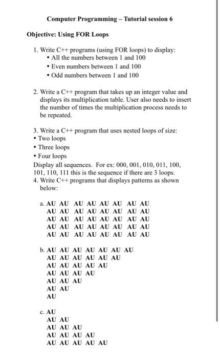 Solved Computer Programming - Tutorial session 6 Objective: | Chegg.com