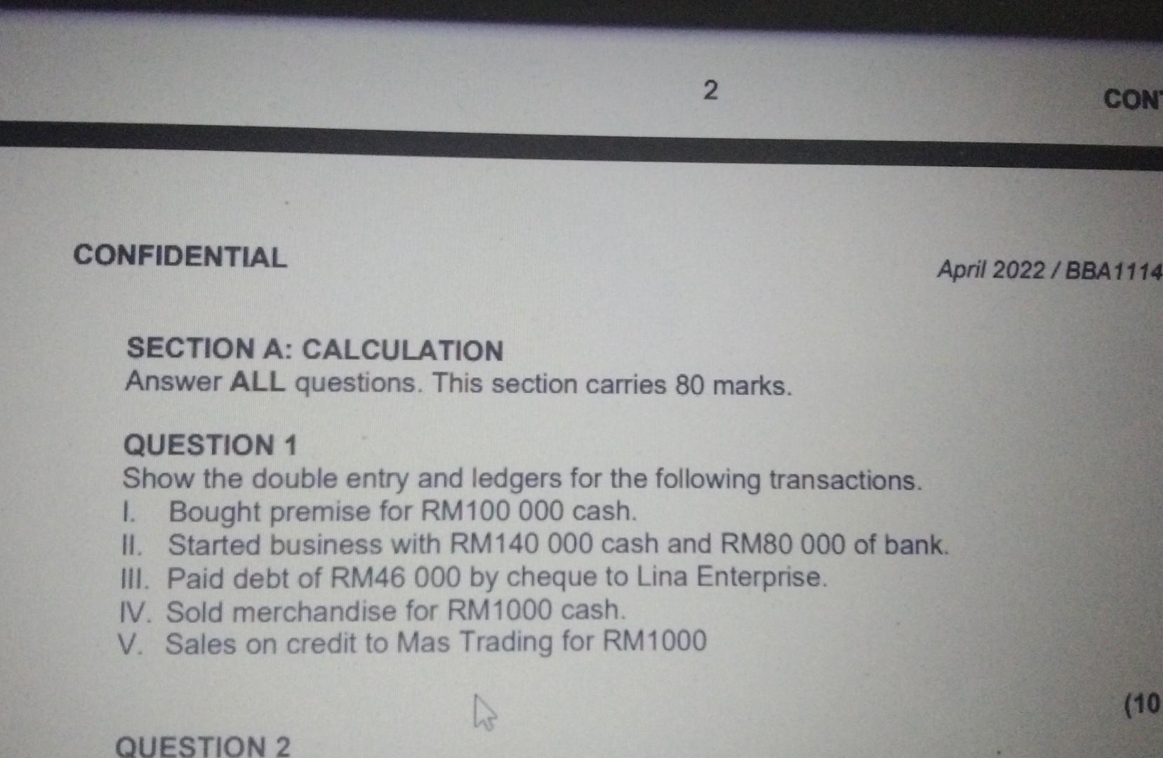 Solved SECTION A: CALCULATION Answer ALL questions. This | Chegg.com