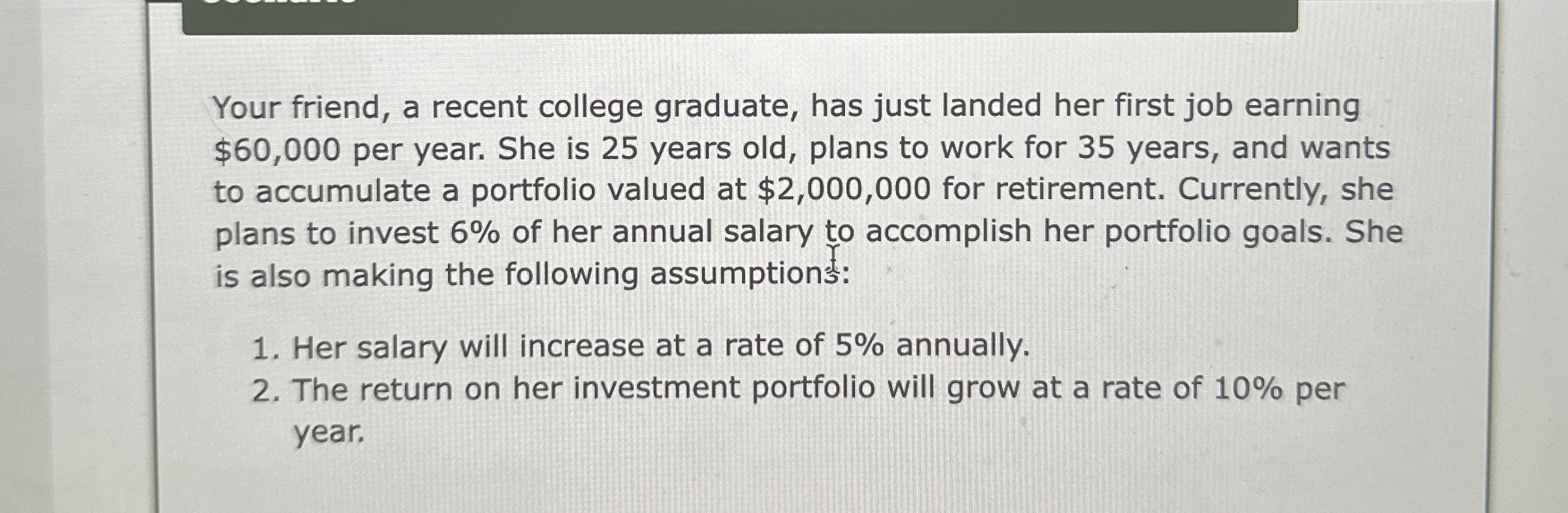 Solved Create an investment planning model for your friend | Chegg.com