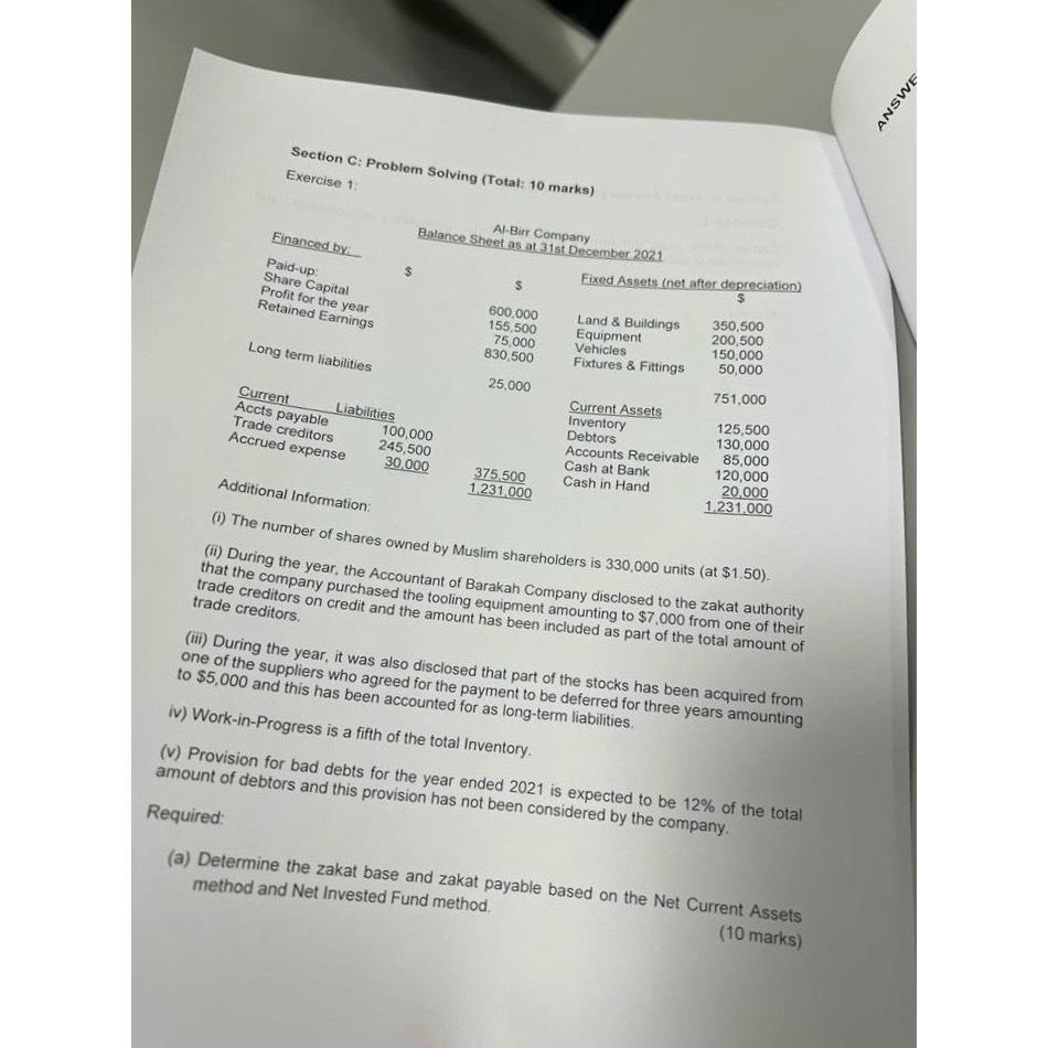 Solved Section c: Problem Solving (Total: 10 ﻿marks)Exercise | Chegg.com