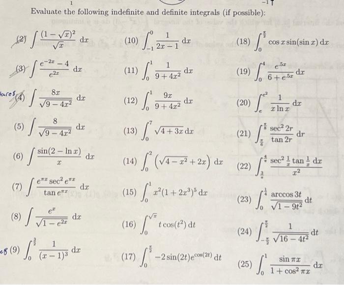 Solved Evaluate the following indefinite and definite | Chegg.com