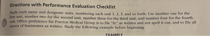 Directions with Performance Evaluation Checklist | Chegg.com
