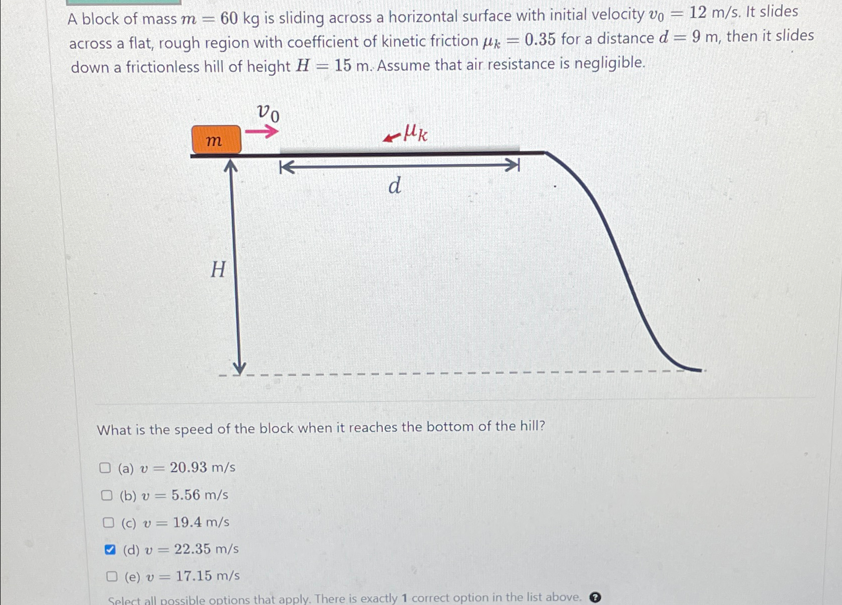 Solved A block of mass m=60kg ﻿is sliding across a | Chegg.com