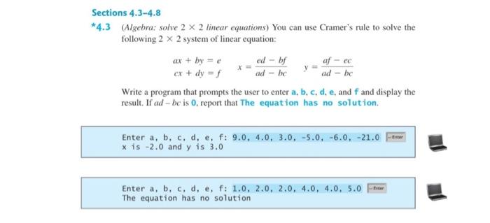 Solved "4.3 (Algebra: solve 2×2 linear equations) You can | Chegg.com