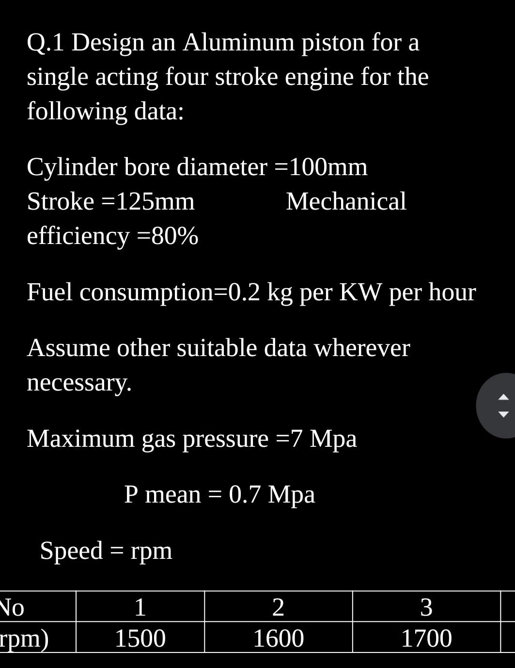 Solved Q.1 Design an Aluminum piston for a single acting | Chegg.com