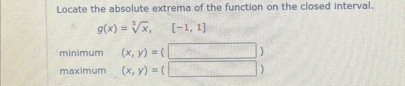 Solved Locate the absolute extrema of the function on the | Chegg.com
