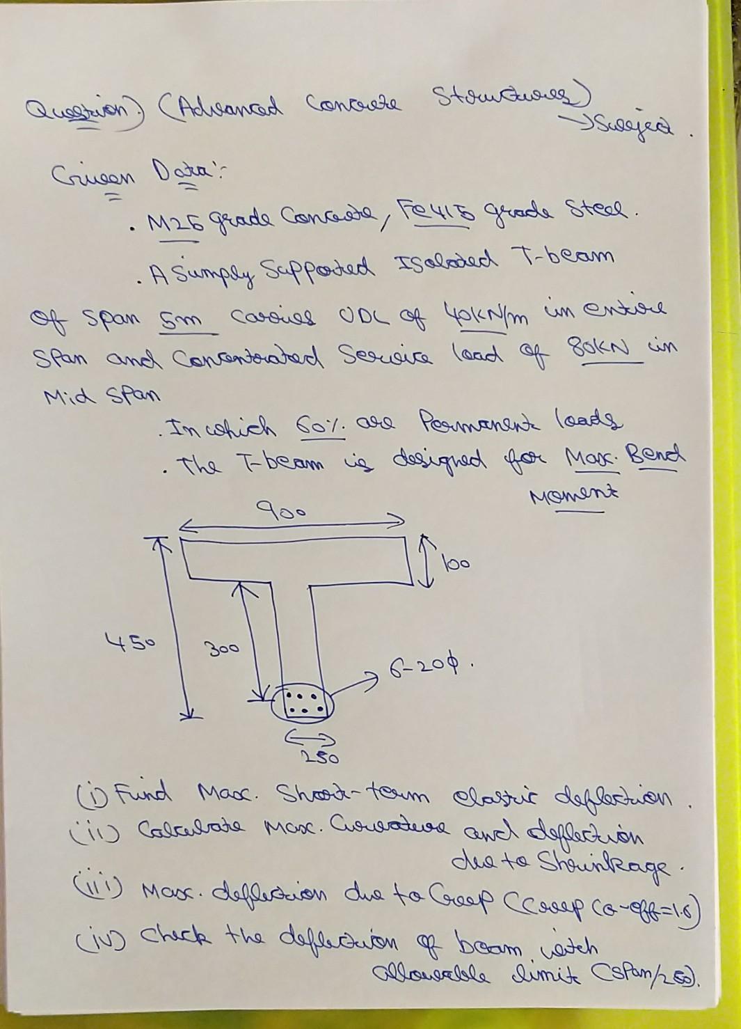 Solved Find short term elastic deflection of the | Chegg.com