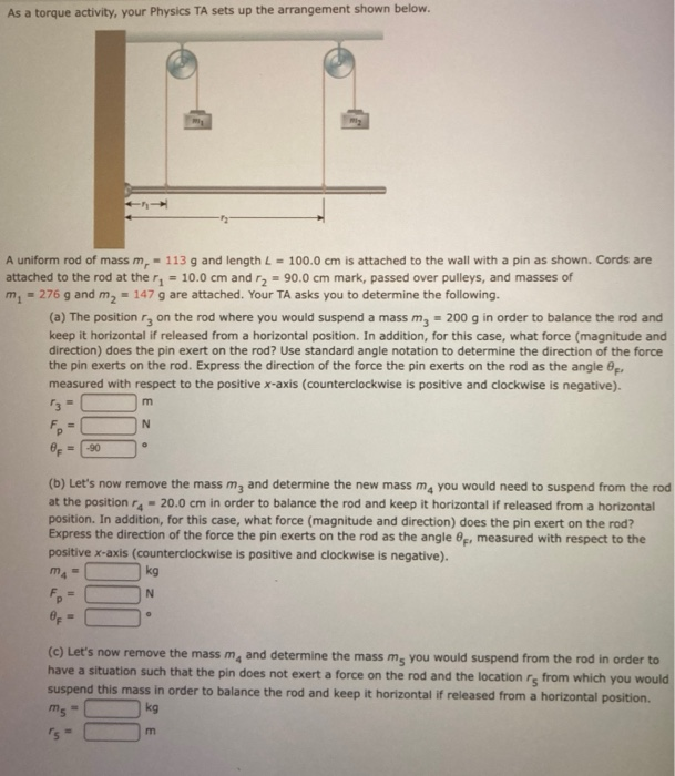 Solved As a torque activity, your Physics TA sets up the | Chegg.com