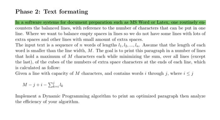 Solved Phase 2: Text formating In a software systems for | Chegg.com