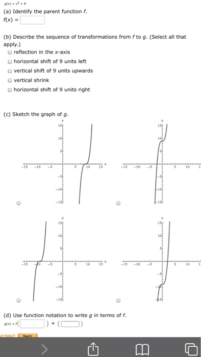 Solved X) +9 (a) Identify the parent function f. f(x) - (b) | Chegg.com