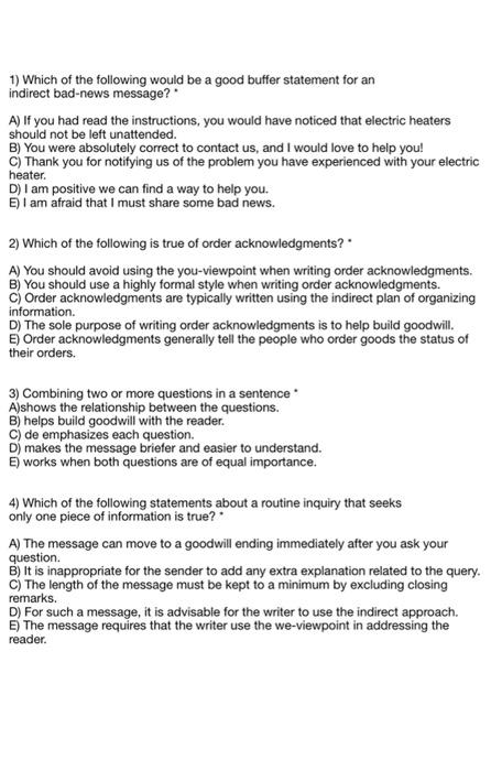 Solved 1) Which of the following would be a good buffer | Chegg.com