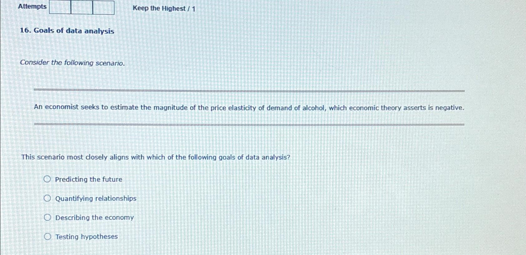 Solved AttemptsKeep the Highest / 116. ﻿Goals of data | Chegg.com