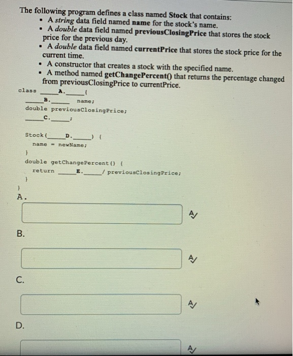 Solved The following program defines a class named Stock | Chegg.com