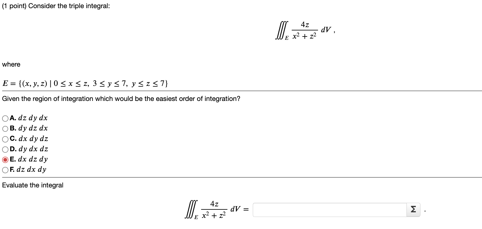 Solved (1 ﻿point) ﻿Consider the triple | Chegg.com