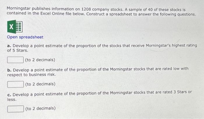 Morningstar publishes information on 1208 company | Chegg.com