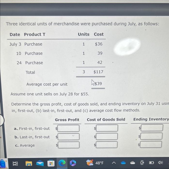 Solved Three identical units of merchandise were purchased | Chegg.com