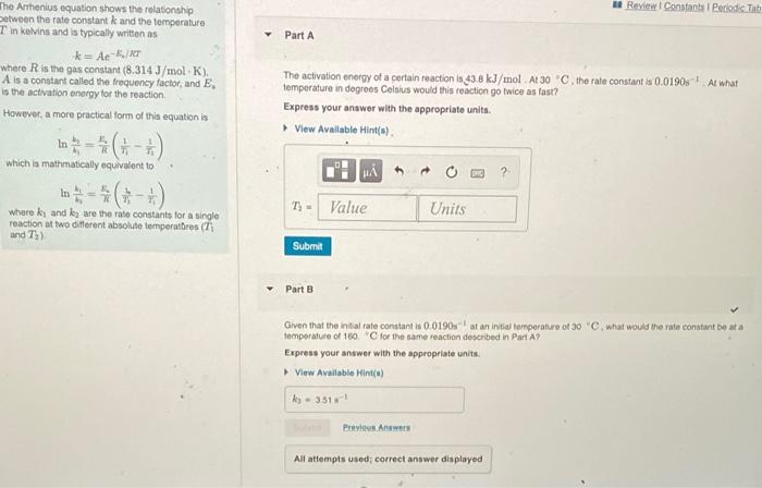 Solved Review Constants Periodic Tab Part A The Arrhenius | Chegg.com
