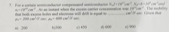 7. For a certain semiconductor compensated | Chegg.com