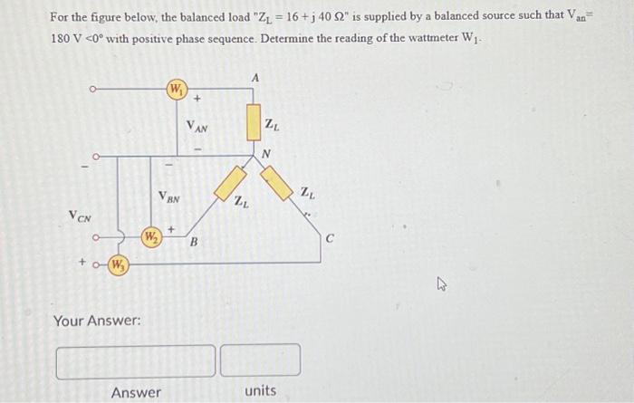 Solved For the figure below, the balanced load "Z₁ = 16+j 40 | Chegg.com