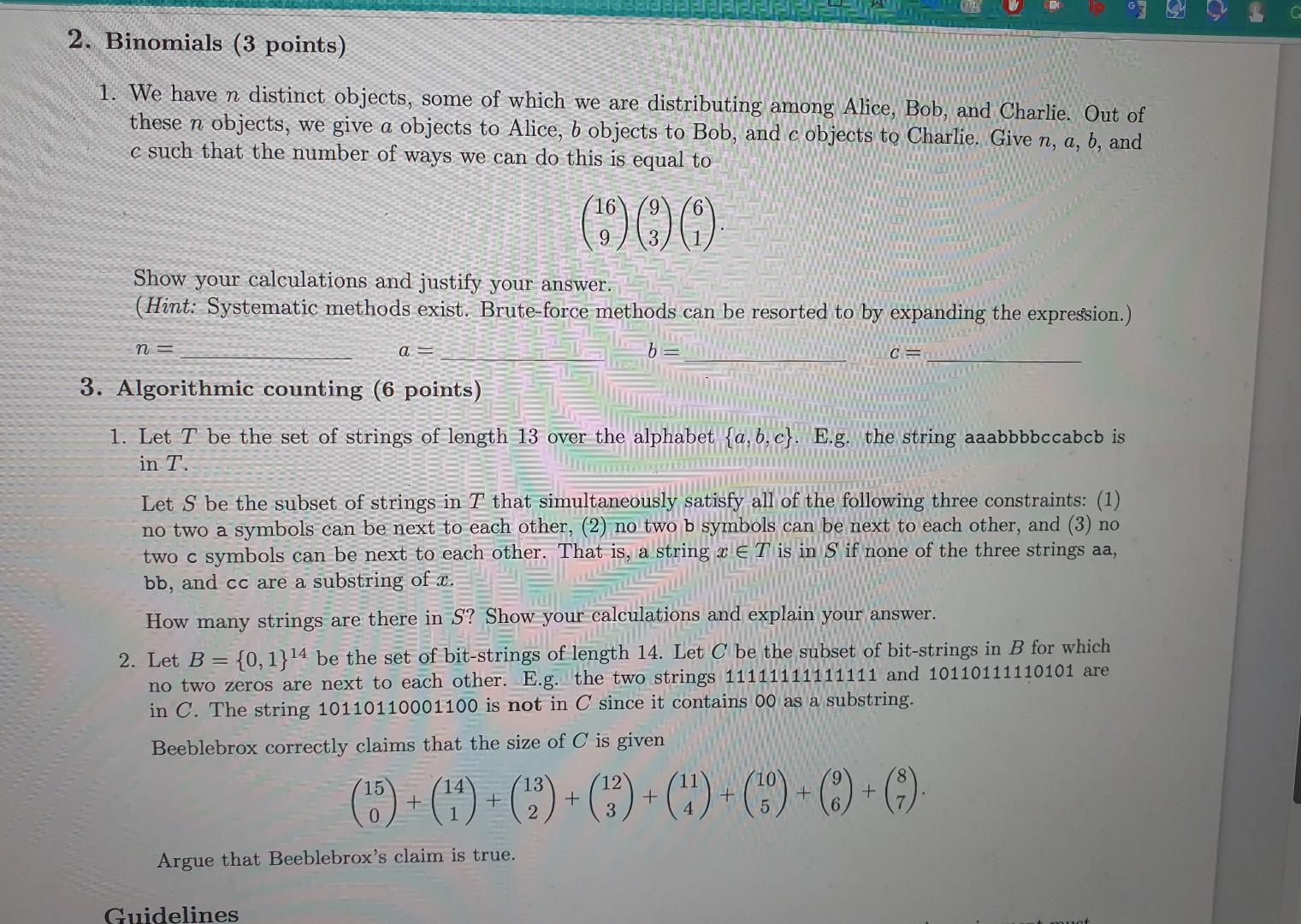 Solved 1. We have n distinct objects, some of which we are | Chegg.com