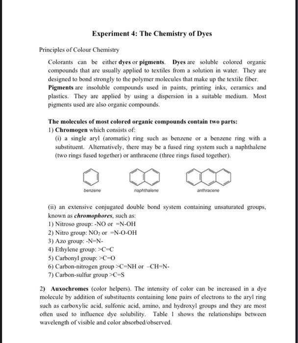 Solved Experiment 4: The Chemistry of Dyes Principles of | Chegg.com