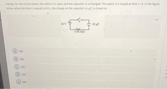 Solved Initially, for the circuit shown, the switch S is | Chegg.com