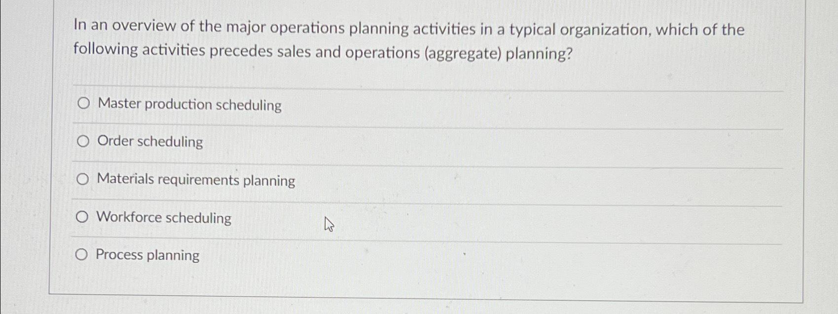 Solved In an overview of the major operations planning | Chegg.com