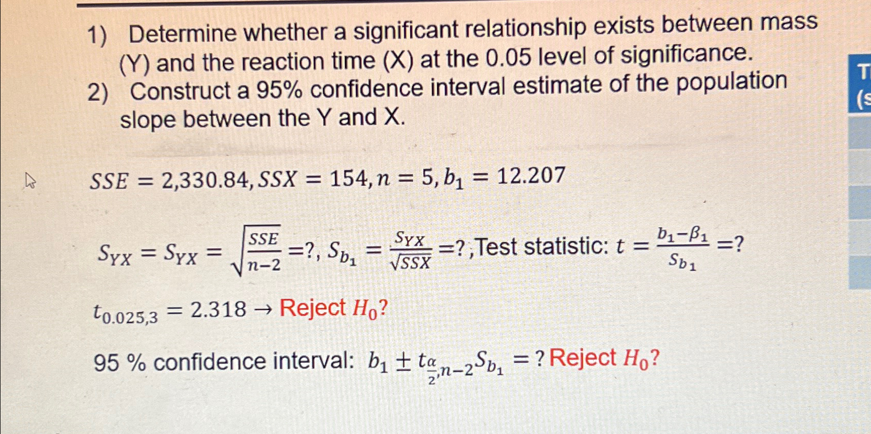 Solved Determine whether a significant relationship exists | Chegg.com