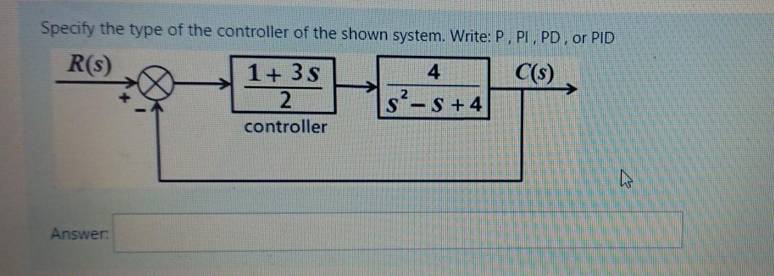 Solved Specify the type of the controller of the shown | Chegg.com