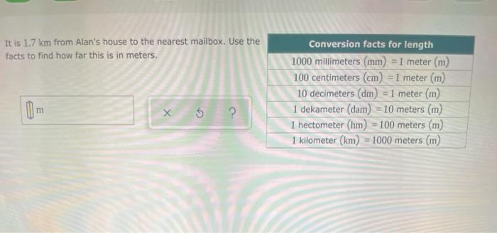 Solved It is 1.7 km from Alan's house to the nearest | Chegg.com