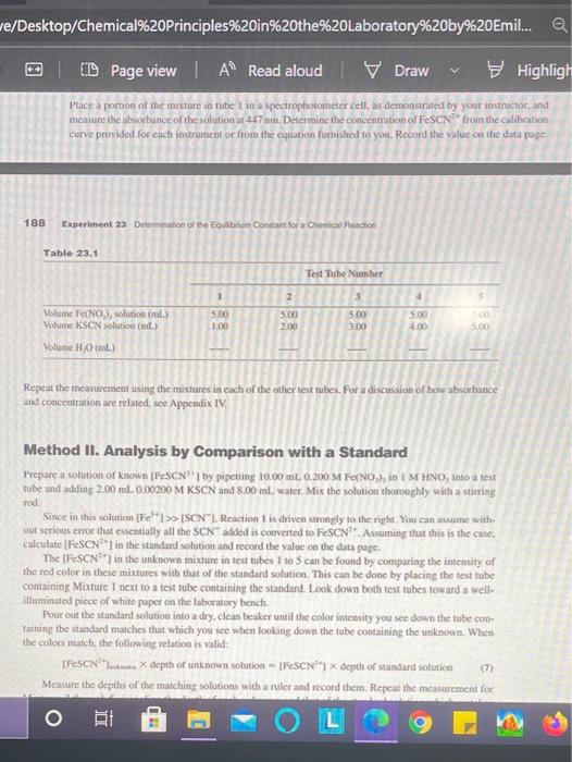 experiment 23 determination lf the equilibrium | Chegg.com