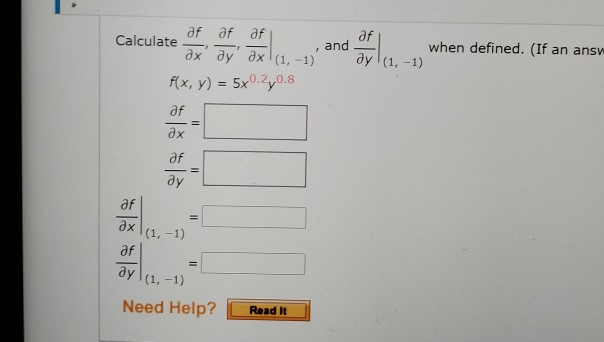 Solved ( af af af af Calculate when defined. (If an answ ax | Chegg.com