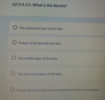 Solved LO 2.4-2.5. ﻿What is the dermis?The outermost layer | Chegg.com